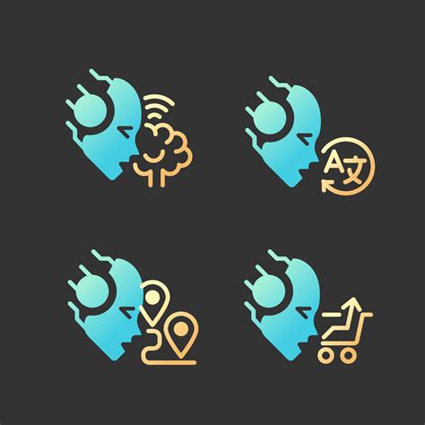 machine learning usage gradient glyph icons set with lineart for dark