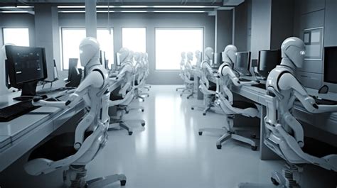 Bureau Robotique Avec Ordinateurs Portables Et Robots Automatisation