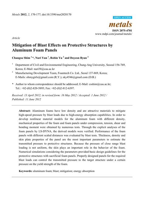 Pdf Mitigation Of Blast Effects On Protective Structures By Aluminum