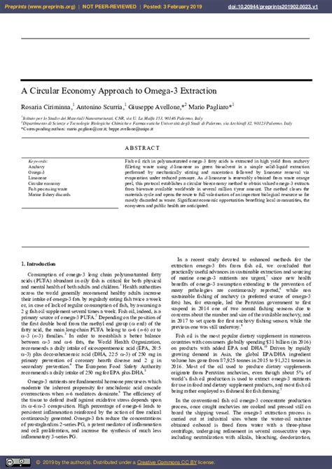 Pdf A Circular Economy Approach To Omega 3 Extraction Giuseppe Avellone