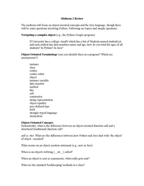 midterm exam 2 review sheet introduction to computer science i cs