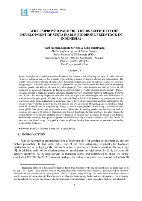 Pdf Will Improved Palm Oil Yields Suffice To The Development Of