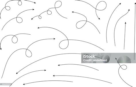 손으로 그린 화살표 손으로 그린 다른 곡선 소용돌이 화살표 곡선 화살표 선 낙서 스케치 스타일 고립된 벡터 그림입니다 곡선에 대한 스톡 벡터 아트 및 기타 이미지 Istock