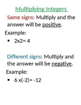 Adding Subtracting Multiplying And Dividing Integers Posters TPT