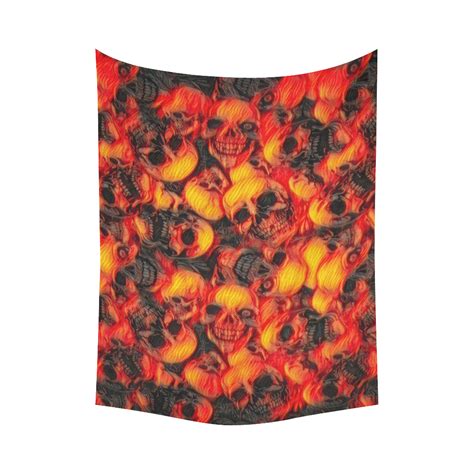 Demon Skulls Hell Horror Black Light Party Cotton Linen Wall Tapestry