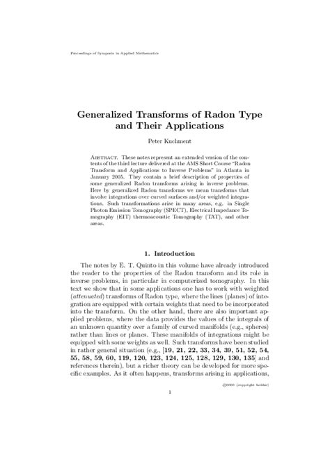 Pdf Generalized Transforms Of Radon Type And Their Applications