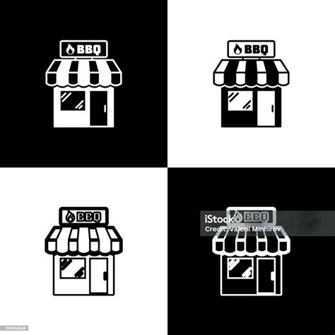 흑백 배경에 고립 바베큐 쇼핑 건물 이나 시장 상점 아이콘을 설정합니다 바베큐 그릴 파티 쇼핑 건설 벡터 일러스트레이션 0명에 대한 스톡 벡터 아트 및 기타 이미지 Istock