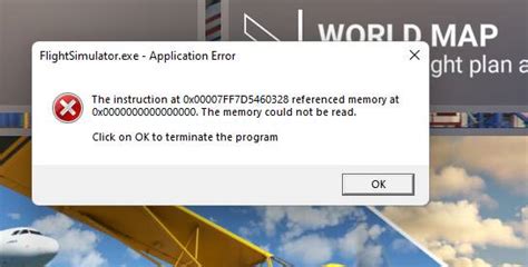 MSFS Application Error Memory Could Not Be Read Page Resolved Microsoft Flight