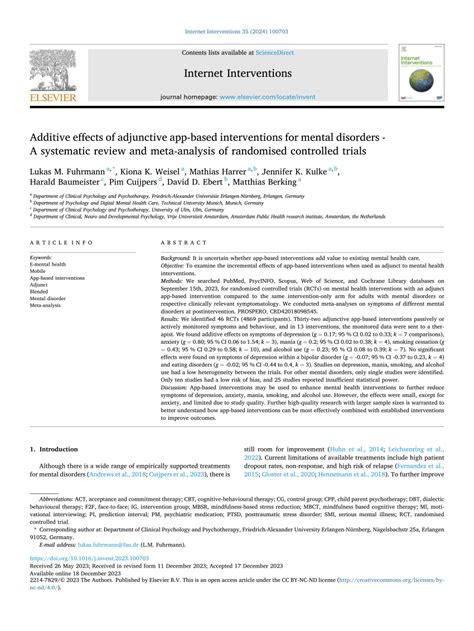 Pdf Additive Effects Of Adjunctive App Based Interventions For Mental