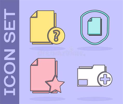 Set Add New Folder Unknown Document Document With Star And Document Protection Concept Icon