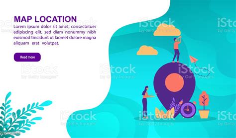 캐릭터와 위치 그림 개념을 지도 배너 프레젠테이션 소셜 미디어 포스터 광고 및 프로 모션에 대 한 템플릿 개념에 대한 스톡 벡터