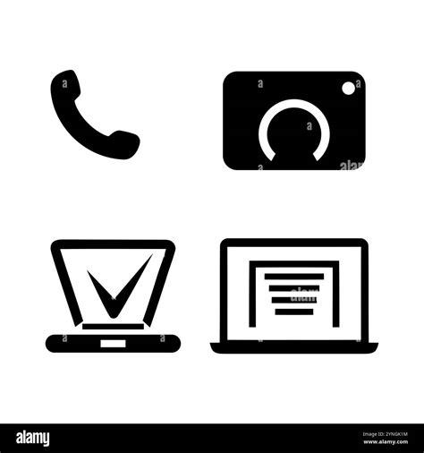 Technology Icon Set Containing Phone Camera Black Checkbox Laptop