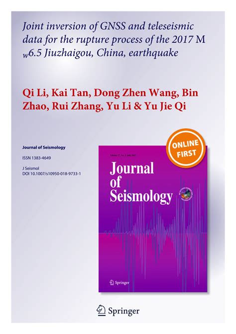 Pdf Joint Inversion Of Gnss And Teleseismic Data For The Rupture Process Of The 2017 Mw65