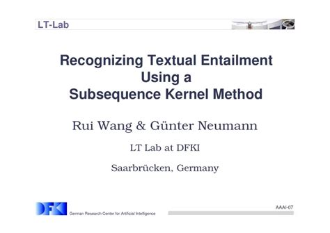 [ppt] Recognizing Textual Entailment Using A Subsequence Kernel