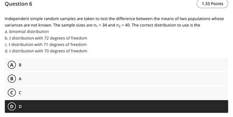 Solved Question Points Independent Simple Random Chegg