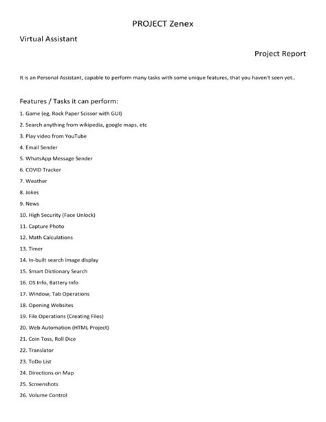 Zenex Virtual Assistant Project Report