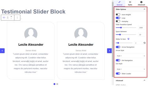 testimonial slider block radius blocks documentation