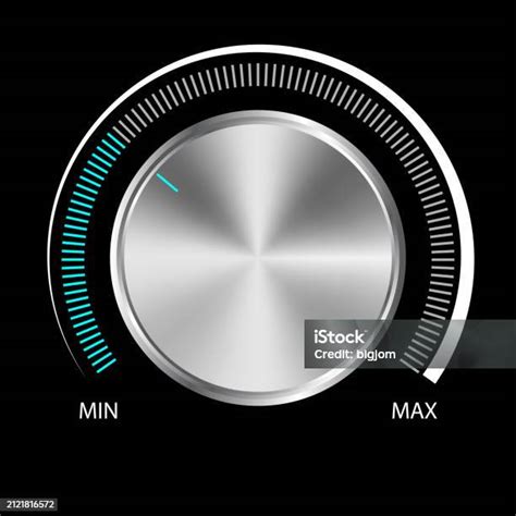 메탈 질감의 볼륨 버튼 금속 오디오 제어 다이얼 스위치 레벨 스케일 아날로그 로터리 스위치 벡터 일러스트 레이 션입니다 문자반에 대한 스톡 벡터 아트 및 기타 이미지