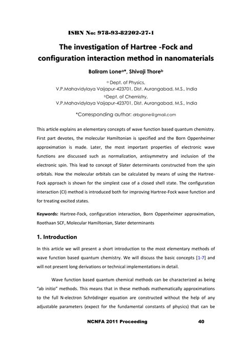 Pdf The Investigation Of Hartree Fock And Configuration Interaction