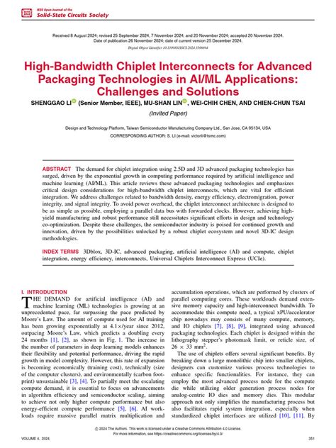 High Bandwidth Chiplet Interconnects For Advanced Packaging Technologies In Ai Ml Applications