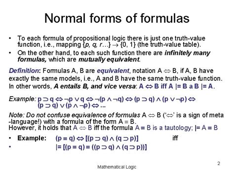 Mathematical Logic Lecture 3 Propositional Logic Normal Forms