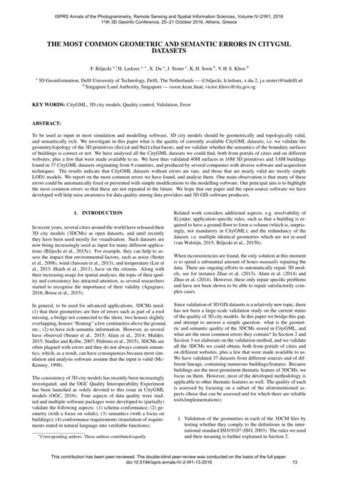 PDF The Most Common Geometric And Semantic Errors In CityGML Datasets