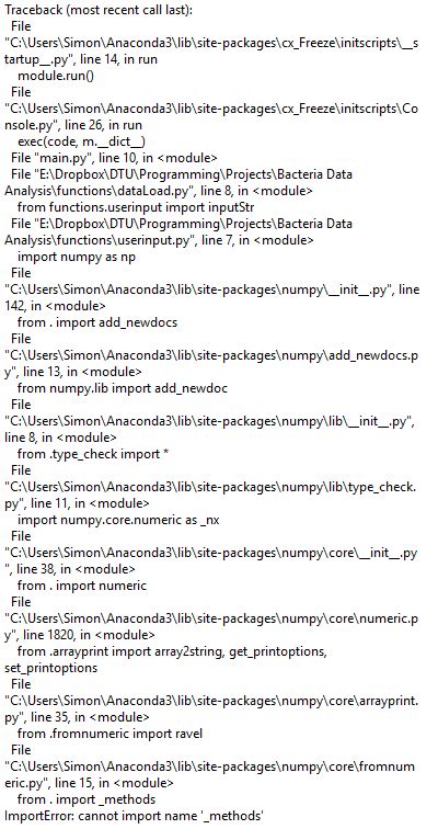 Python Cxfreeze Building A Project To An Exe File Getting Numpy