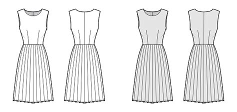 드레스 플리츠 테크니컬 패션 일러스트와 민소매 몸에 맞는 무릎 길이 스커트 플랫 의류 전면 0명에 대한 스톡 벡터 아트 및 기타 이미지 Istock