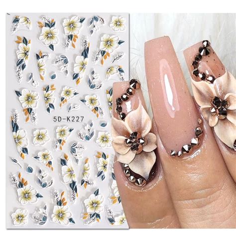 5d Embossed Violet Iris Daisy Flower Nail Sticker Purple Floral Sliders