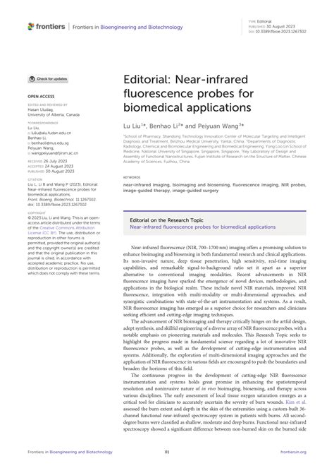 Pdf Editorial Near Infrared Fluorescence Probes For Biomedical Applications