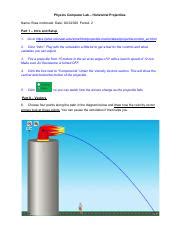 Copy Of PHET Lab Horizontal Projectiles Pdf Physics Computer Lab