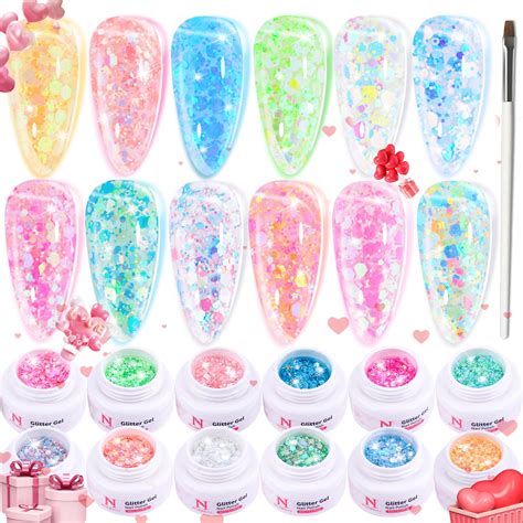 Noirwhite Glitter Gel Nail Polish Set 12 Colors Sparkle Sequins Gel