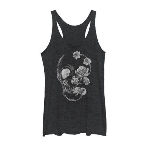 Womens Lost Gods Rose Skull Portrait Racerback Tank Top Black