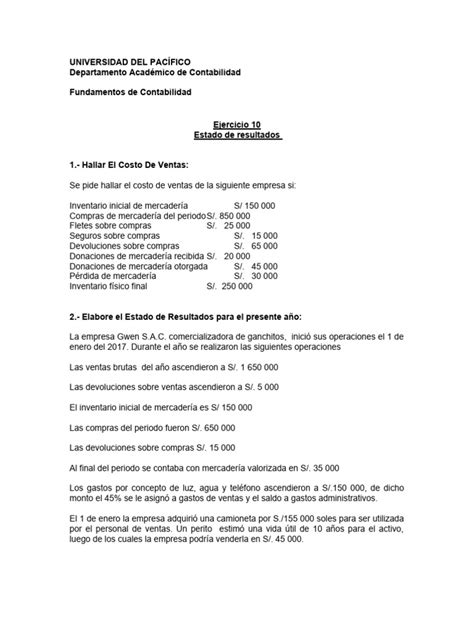Ejercicio 10 Er 1 V Gwen Pdf Estado De Resultados Dinero