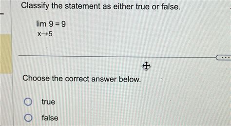 Solved Classify The Statement As Either True Or Chegg