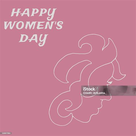 해피 인터내셔널 여성의 날 3월 8일 봄 분위기 카드 포스터 전단지에 대한 벡터 템플릿 아름 다운 여자의 실루엣입니다 화이트와