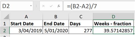 Weeks And Days Calculation In Excel A4 Accounting