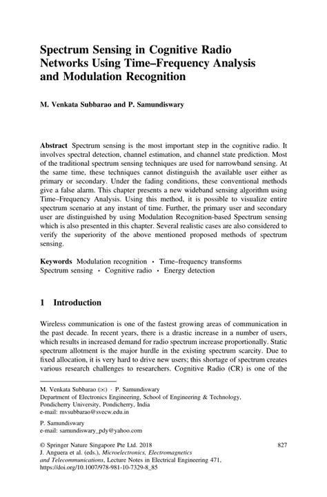 Pdf Spectrum Sensing In Cognitive Radio Networks Using Timefrequency