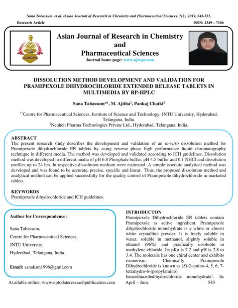 Pdf Dissolution Method Development And Validation For Pramipexole