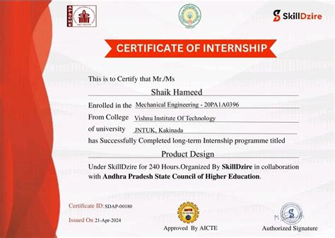 Shaik Hameed On Linkedin Product Internship Skilldzire Aicte Sustainable Design