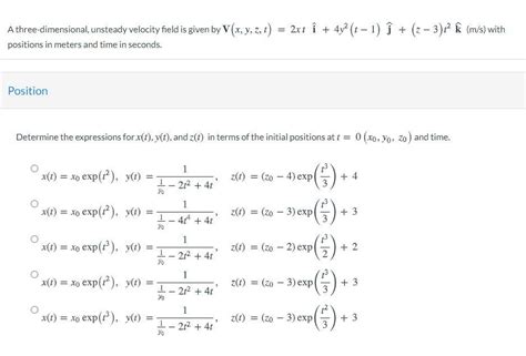 solved a three dimensional unsteady velocity field is given