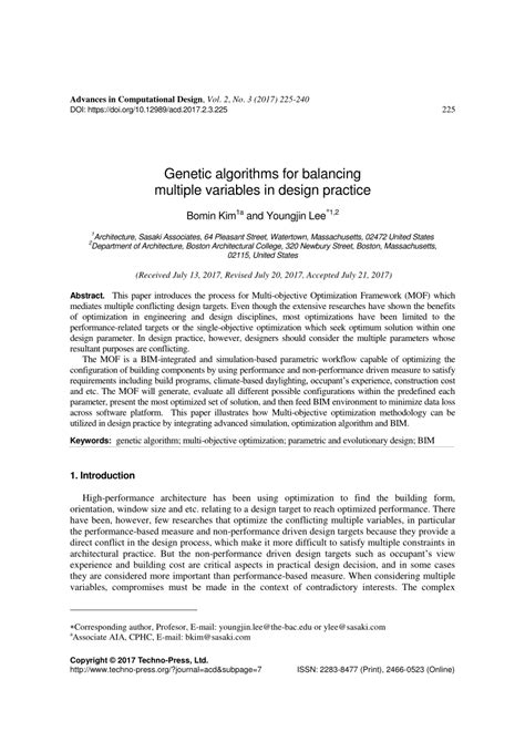 Pdf Genetic Algorithms For Balancing Multiple Variables In Design Practice