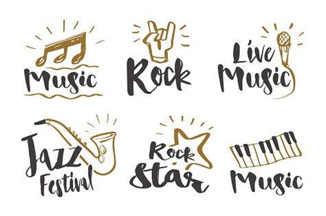 손으로 그린 서 음악 록 재즈 페스티벌 록 스타 라이브 음악 및 악기 아이콘 또는 레터링 일러스트 레이 션 디자인 벡터 0명에