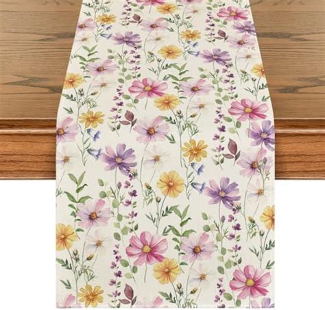 Artoid Mode Flower Grasses Leaves Spring Table Runner Seasonal Kitchen