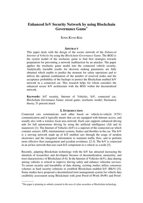 Pdf Enhanced Iov Security Network By Using Blockchain Governance Game