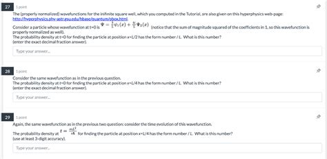 Solved 27 1 Point The Properly Normalized Wavefunctions