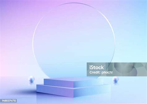 3d 사실적인 파란색과 분홍색 그라데이션 빈 연단 플랫폼 단계 제품 디스플레이 무대에 대한 스톡 벡터 아트 및 기타 이미지 무대 분홍 생활필수품 Istock