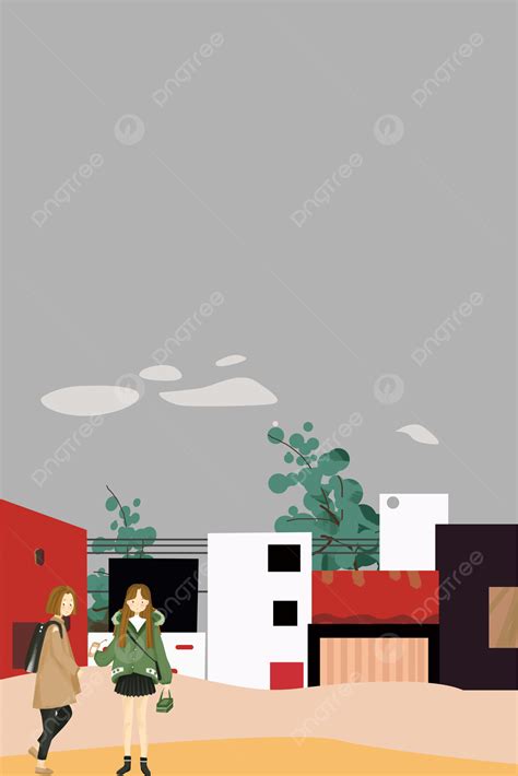 도시 생활 소녀 매일 도시 인생 도시 소녀 캐릭터 빌딩 쇼핑몰 일러스트 레이터 스타일 배경 도시 생활 소녀 매일 레이터