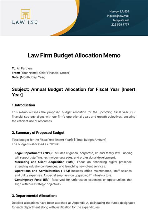 Free Law Firm Budget Allocation Memo Template To Edit Online