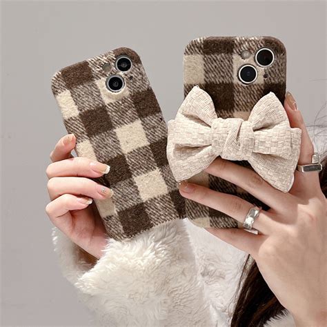 체크 패브릭 리본 아이폰 케이스